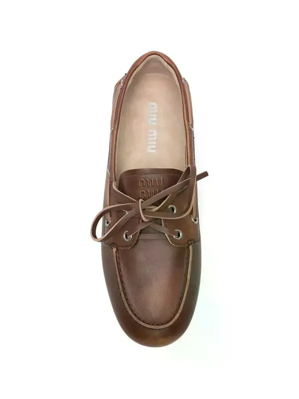 Miu Miu Leather Boat Shoes - Brown