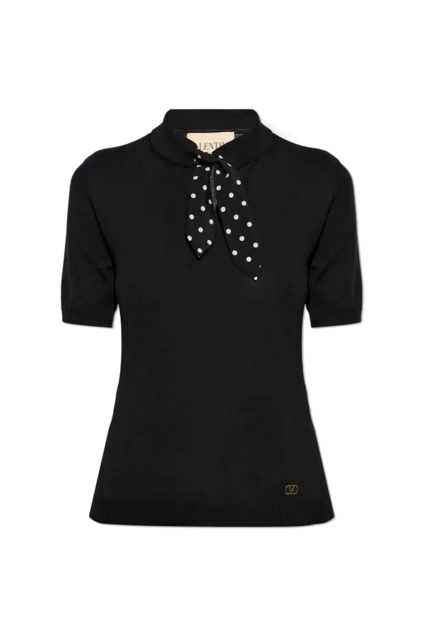 Valentino Garavani Knit Top With Polka Dot Bow Detail - Black