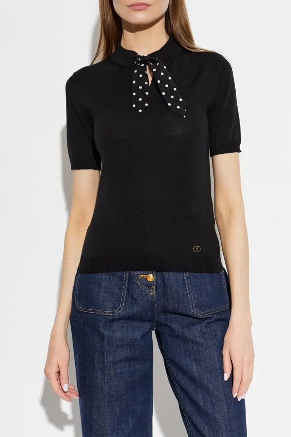 Valentino Garavani Wool And Viscose Knit Top With Decorative Bow