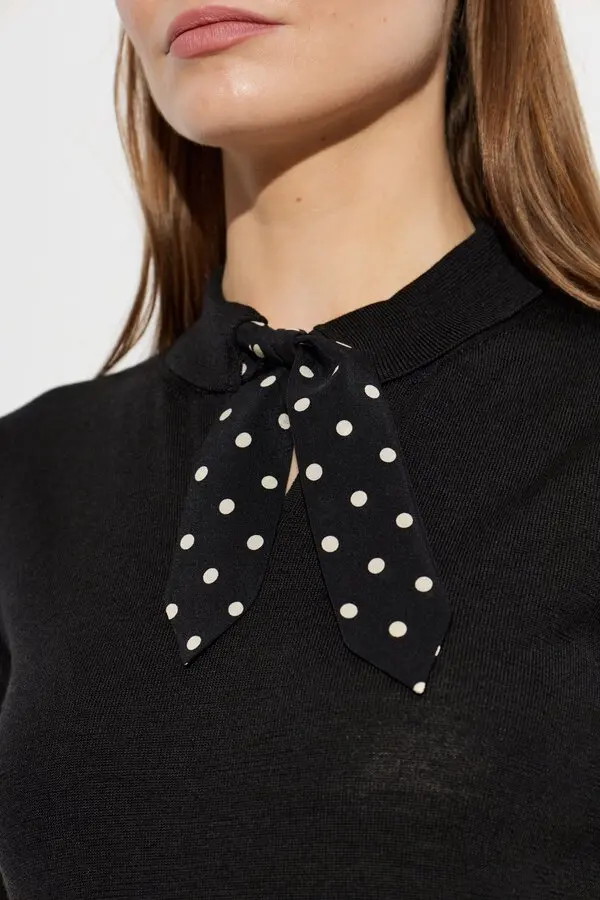 Valentino Garavani Wool And Viscose Knit Top With Decorative Bow