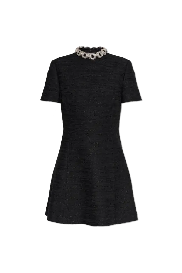Valentino Garavani Tweed Dress With Crystal Embellishments - Black