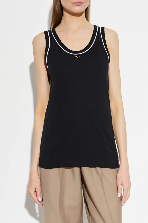 Valentino Garavani Cotton Tank Top With Metallic Logo Applique - Black
