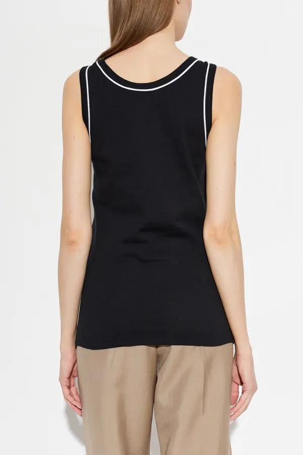 Valentino Garavani Cotton Tank Top With Metallic Logo Applique - Black