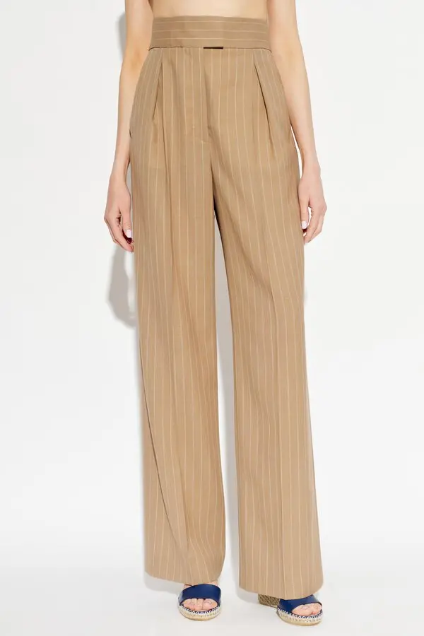 Valentino Garavani Wool Trousers With Pleats And Pinstripes