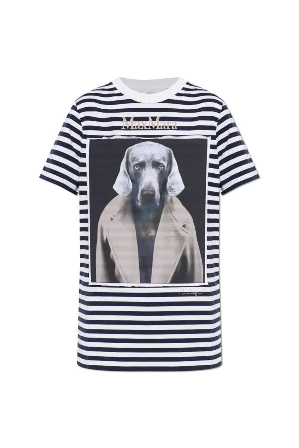 Max Mara Zelante' Striped T-shirt With Setter Dog Graphic - Black