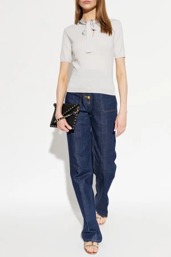 Valentino Garavani Wool Knit Top With Crystal Embellished Neckline