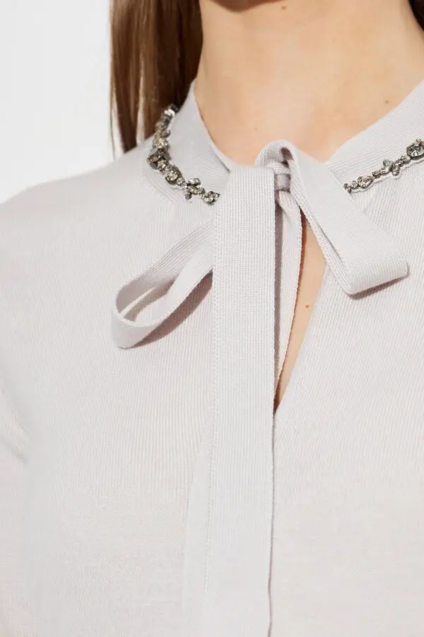 Valentino Garavani Wool Knit Top With Crystal Embellished Neckline
