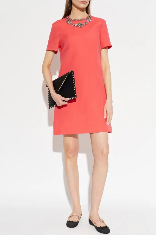 Valentino Garavani Embellished Neckline Mini Dress - Pink