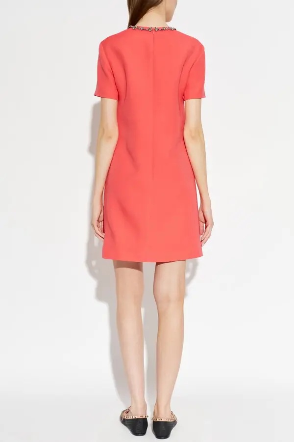 Valentino Garavani Embellished Neckline Mini Dress - Pink