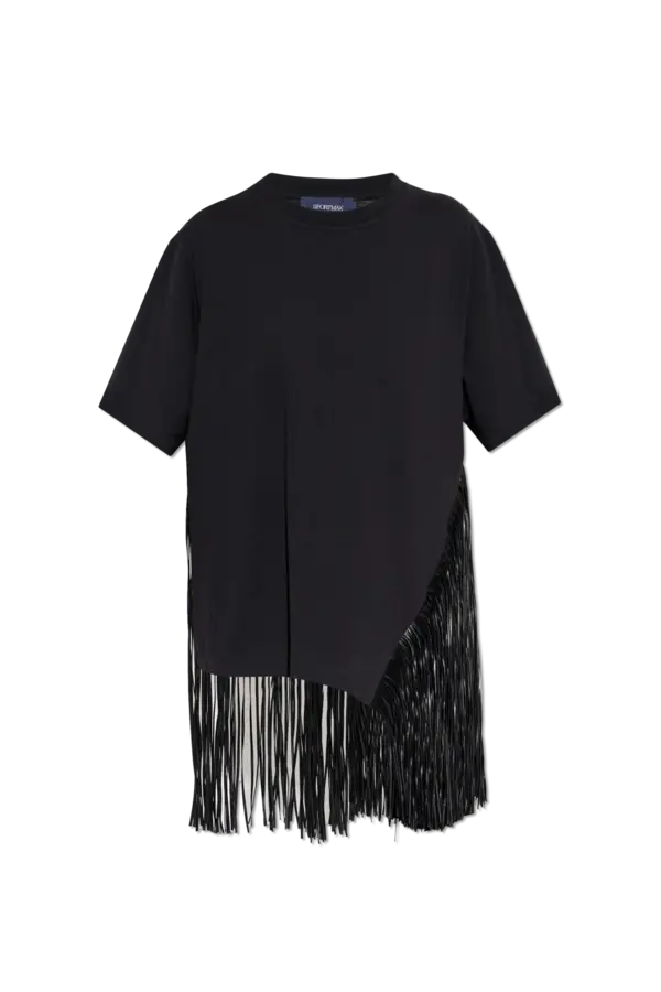 Sportmax Sponda T-shirt With Asymmetrical Fringe Detailing - Black