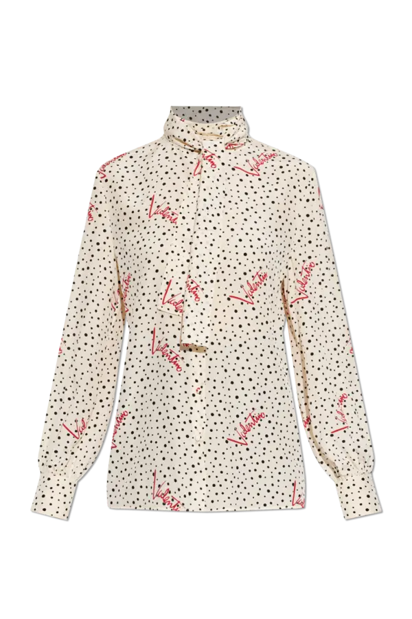 Valentino Garavani Silk Polka Dot Blouse With Tie Neck - Cream