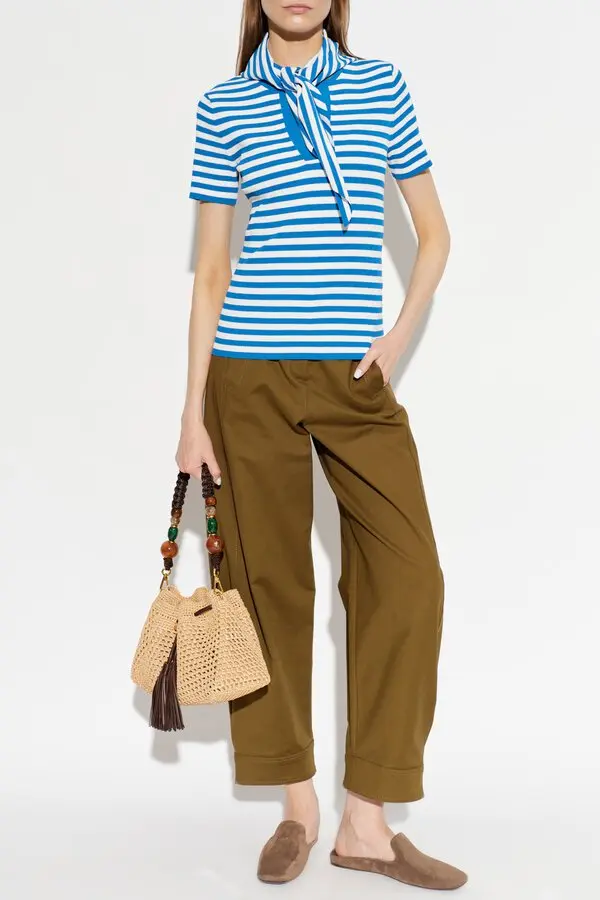 Max Mara Palmeti' Striped Knit T-shirt With Tie Detail