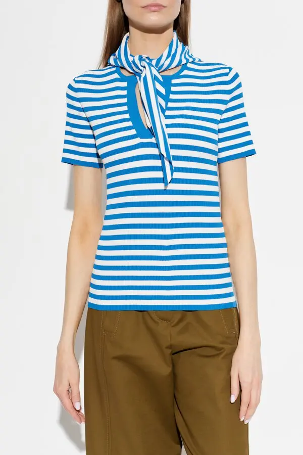 Max Mara Palmeti' Striped Knit T-shirt With Tie Detail