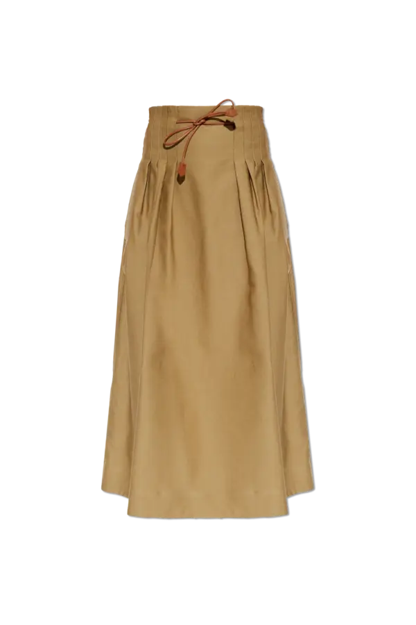 Max Mara Tempio' Midi Skirt With Leather Drawstring - Green