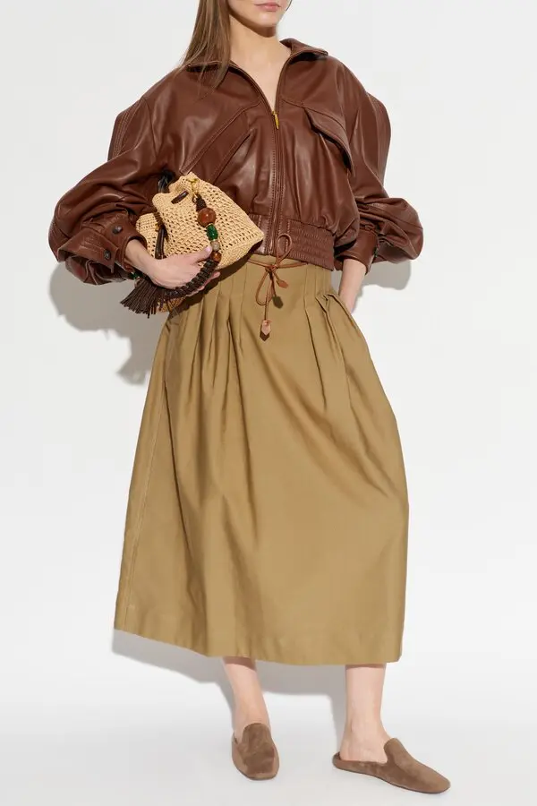 Max Mara Tempio' Midi Skirt With Leather Drawstring