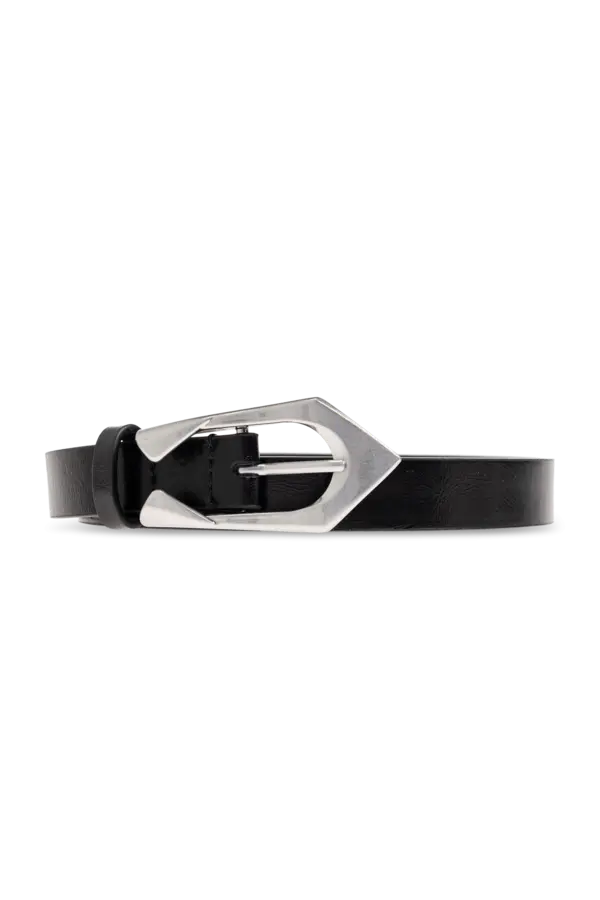 IRO PARIS Leather Skinny Belt With Geometric Silver Buckle - Black