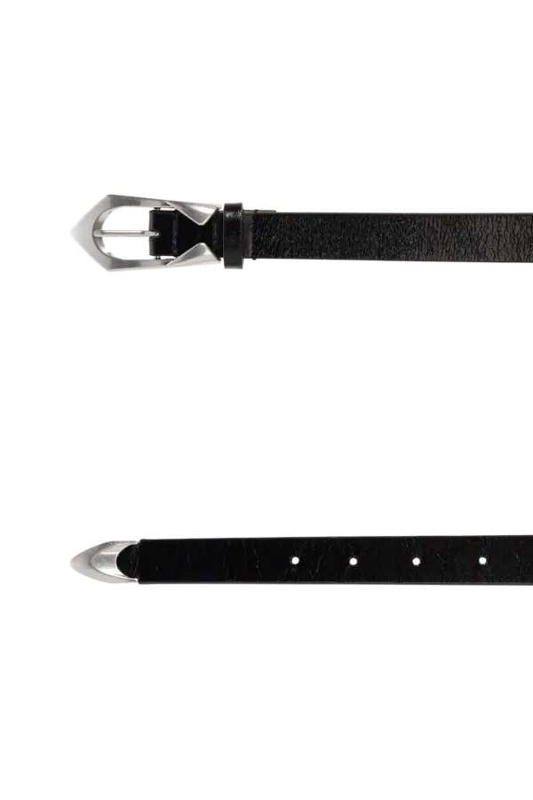 IRO PARIS Leather Skinny Belt With Geometric Silver Buckle