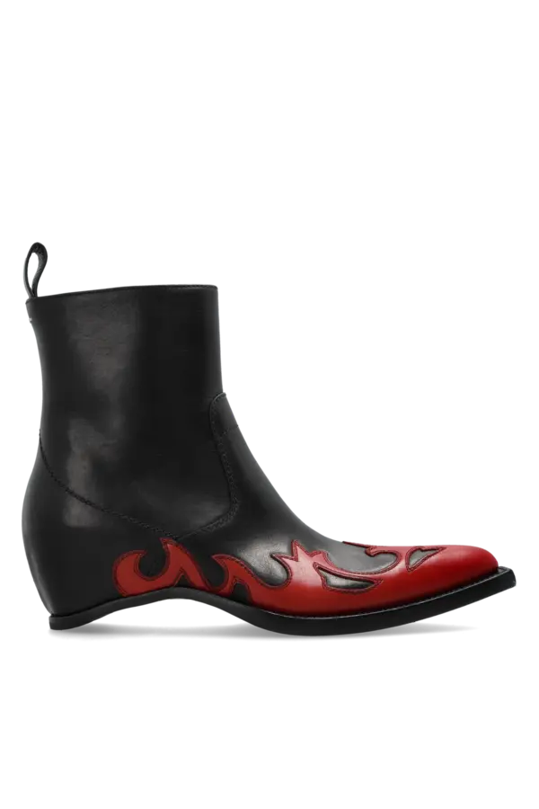 MAISON MARGIELA Leather Wedge Ankle Boots With Flame Appliqu - Black