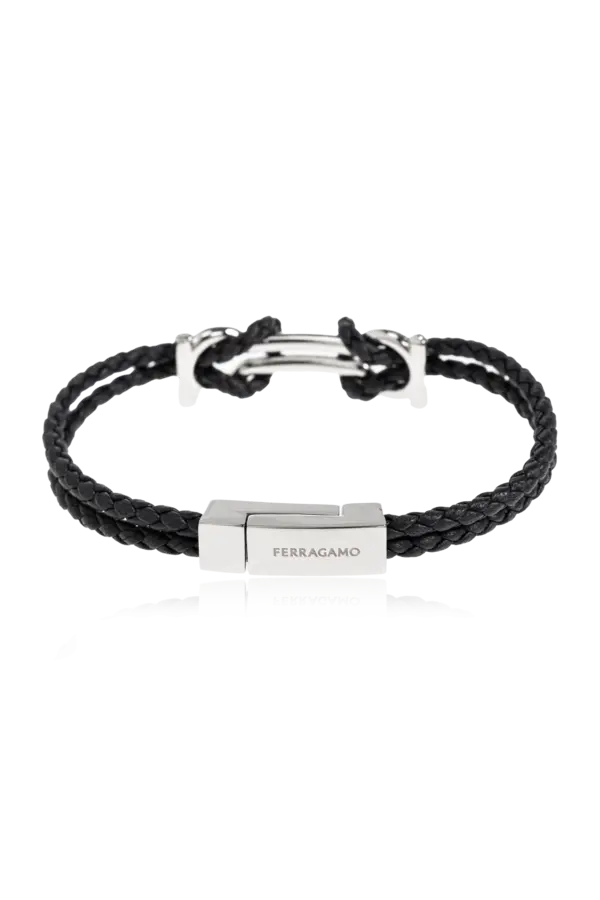 FERRAGAMO Braided Leather Bracelet With Silver-tone Clasp