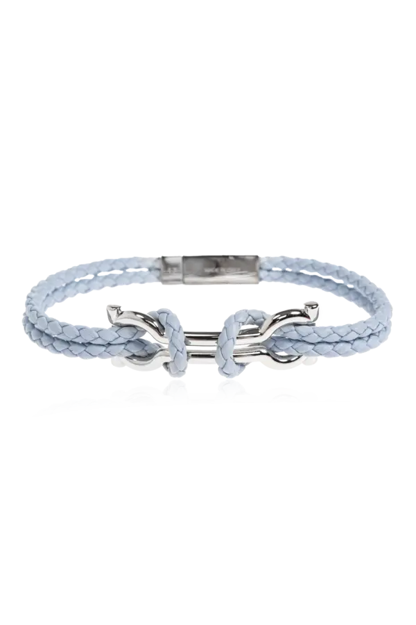 FERRAGAMO Braided Leather Bracelet With Silver-tone Clasp