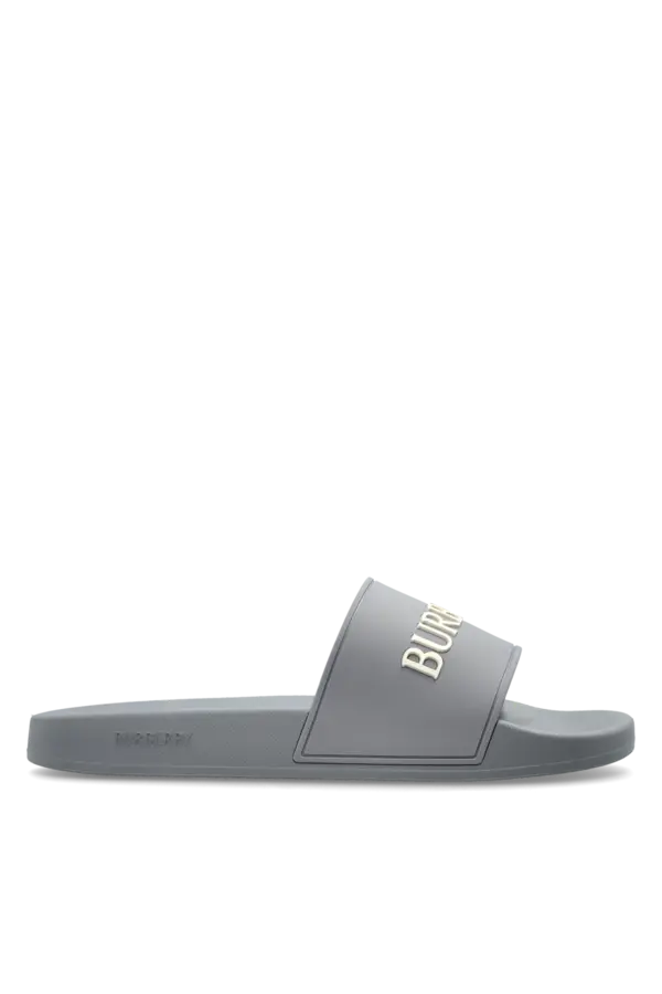 Burberry Furley Slides With Embossed Logo - Grey