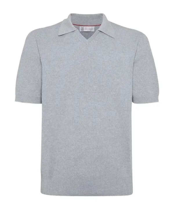 Brunello Cucinelli Short-sleeved Ribbed-knit Polo Shirt - Grey