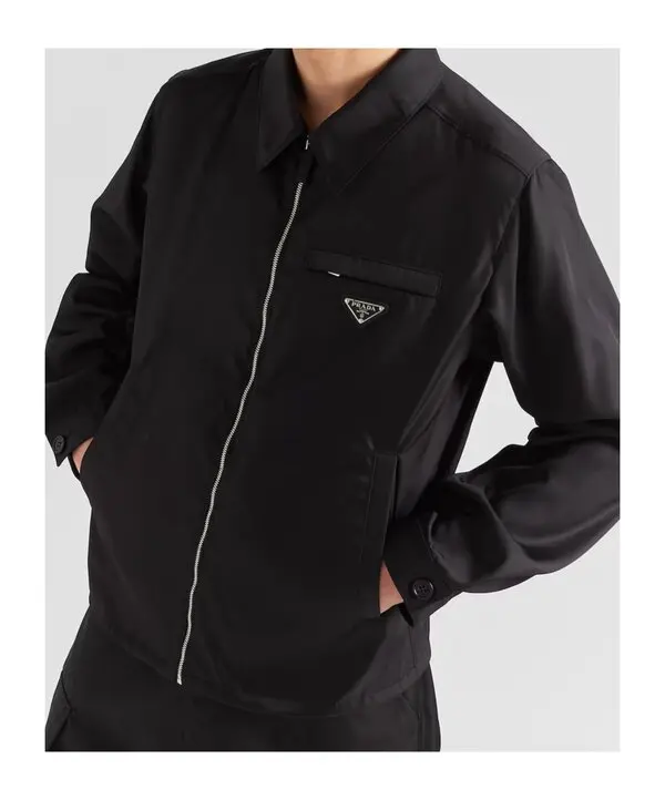 Prada Logo Plaque Zip-up Jacket - Black
