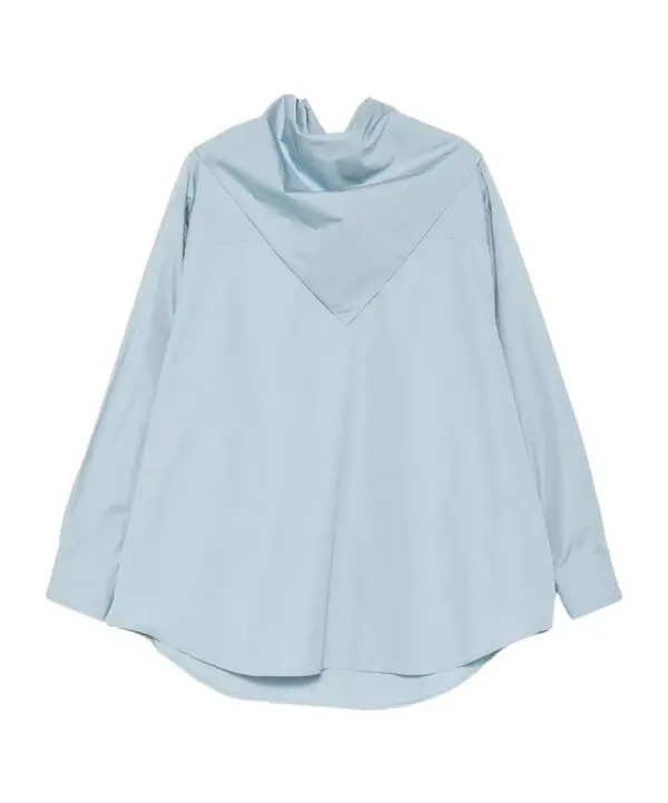 Ami Long Sleeve Shirt With Scarf Detail - Sky-blue