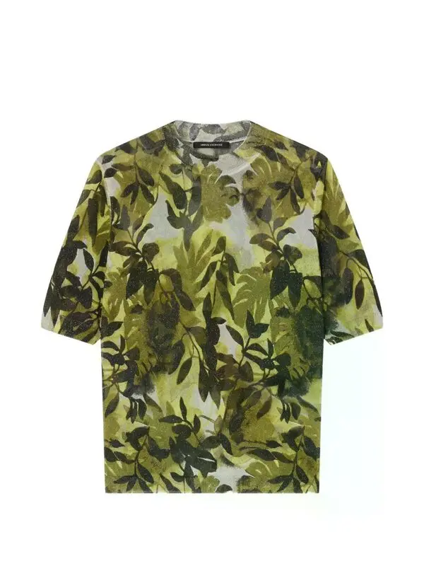 Armani Exchange Metallic Thread Leaf Print T-shirt