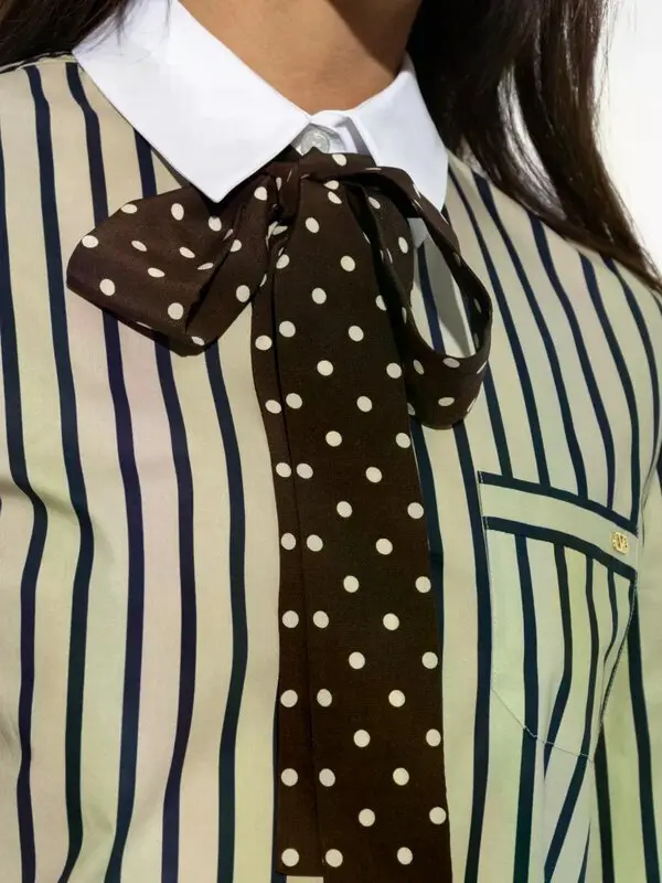 Valentino Garavani Striped Cotton Shirt With Pussy-bow Detail - Neutrals