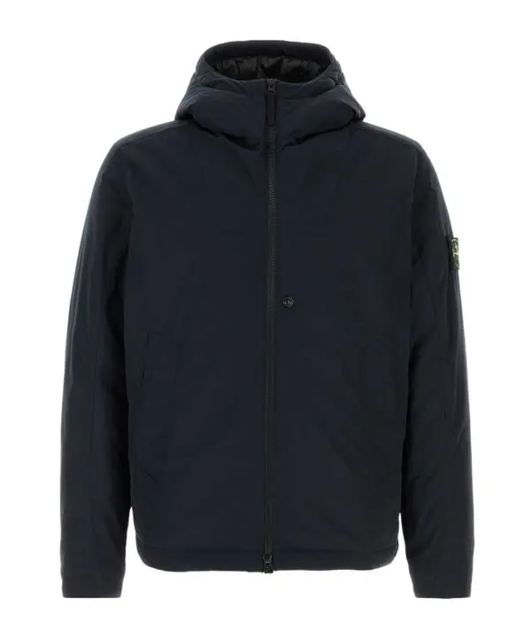 Stone Island Logo Patch Zip-up Hooded Jacket - Blue