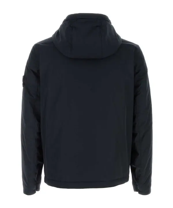 Stone Island Logo Patch Zip-up Hooded Jacket - Blue