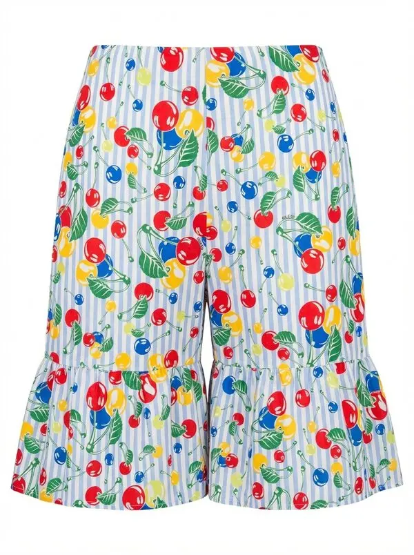 Gucci Cherry Striped Print Cotton Shorts - Multicolor