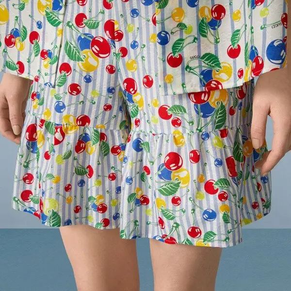 Gucci Cherries Striped Print Shorts
