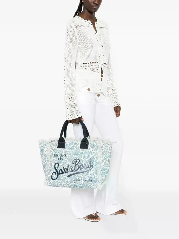MC2 SAINT BARTH Floral Print Cotton Tote Bag - Blue