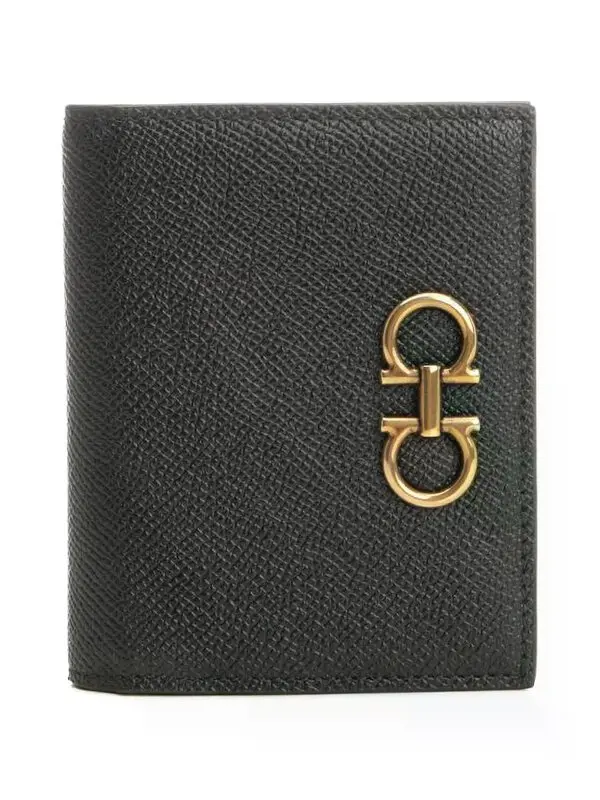FERRAGAMO Gancini-plaque Textured-leather Wallet - Black