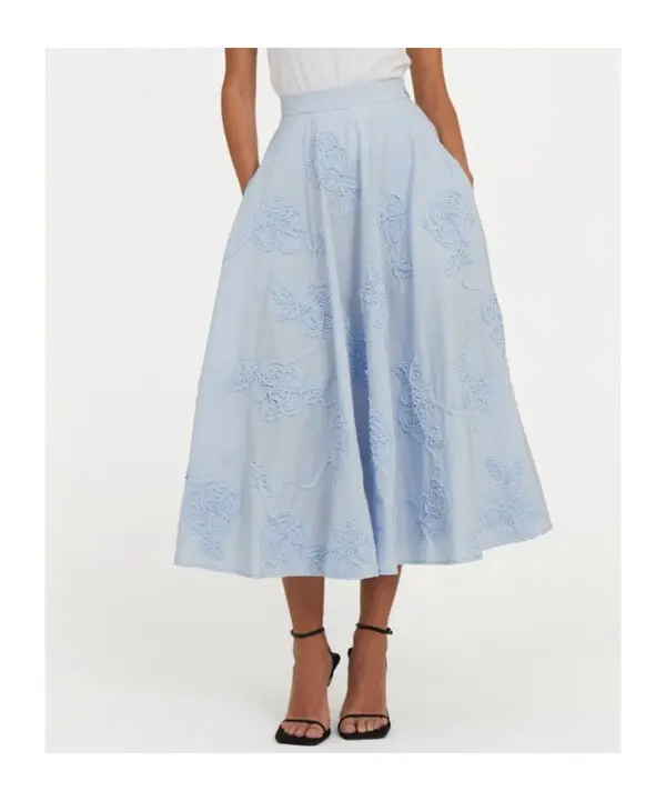 ROTATE BY BIRGER CHRISTENSEN Floral Appliqué Maxi Skirt - Light Blue