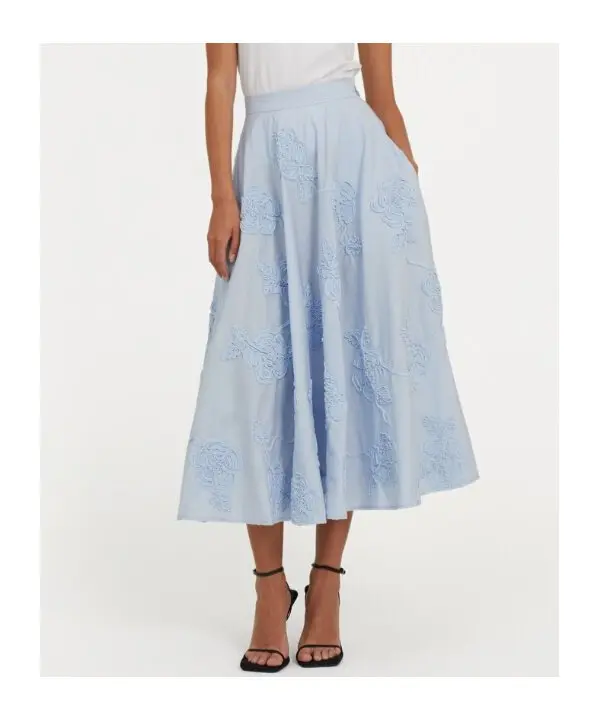 ROTATE BY BIRGER CHRISTENSEN Floral Appliqué Maxi Skirt - Light Blue