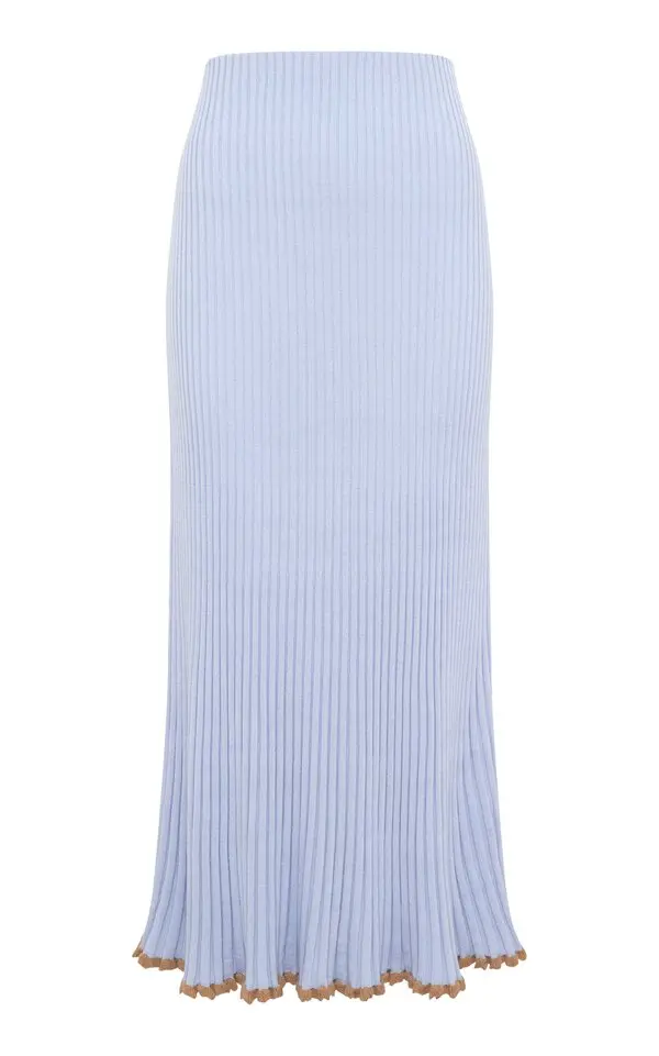 Gabriela Hearst Kavya Lace-trimmed Ribbed Wool-silk Midi Skirt - Blue