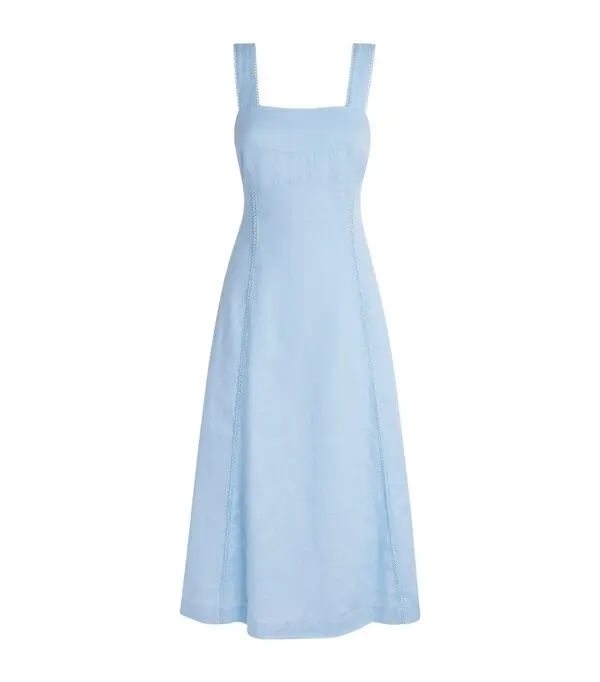 Heidi Klein Linen Tie-back Midi Dress - Blue