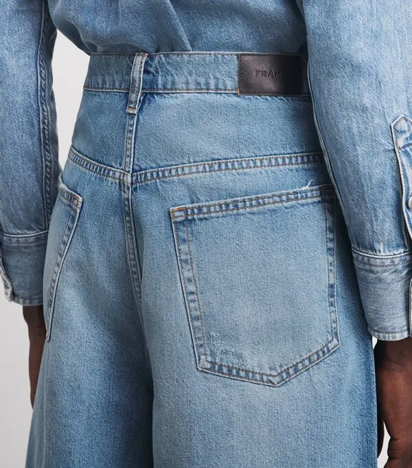 FRAME Frayed Wide-leg Denim Shorts - Blue