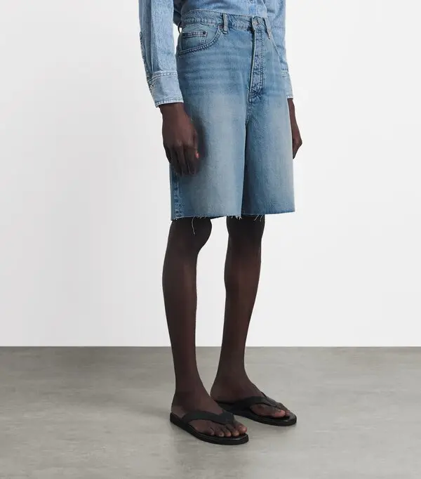 FRAME Frayed Wide-leg Denim Shorts - Blue