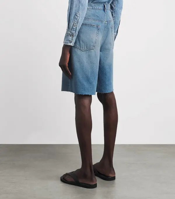 FRAME Frayed Wide-leg Denim Shorts - Blue