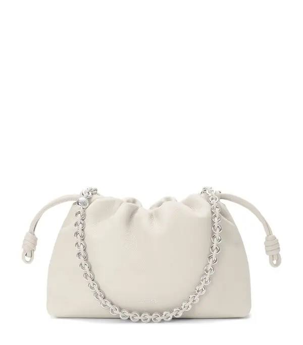 Loewe Medium Leather Flamenco Purse With Chain Strap - White