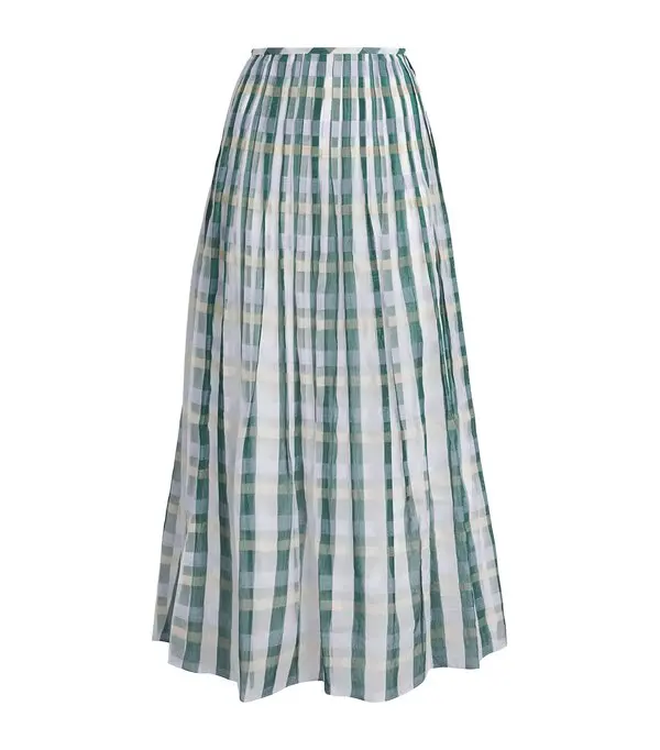 Lafayette 148 New York Cotton-silk Pintuck Maxi Skirt - Green