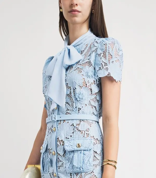 SELF-PORTRAIT Lace Tie-neck Midi Dress