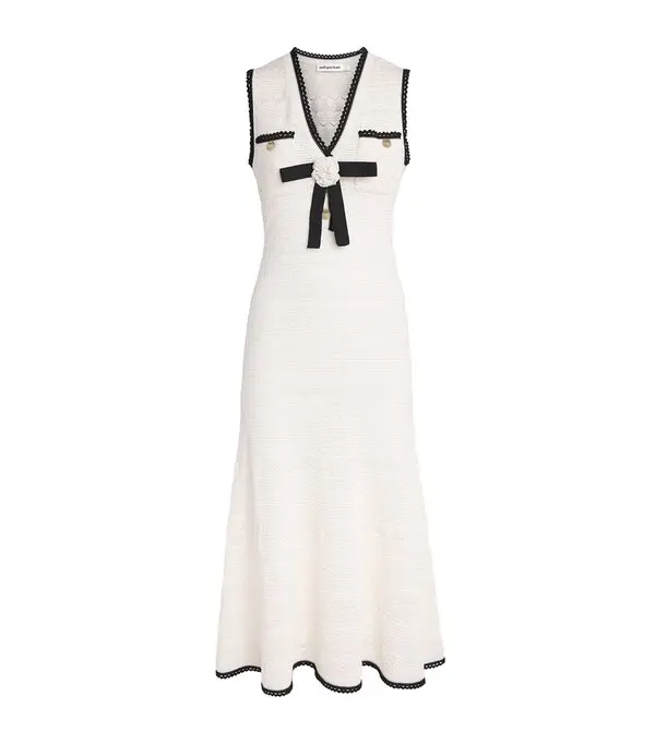 SELF-PORTRAIT Knitted Pointelle Midi Dress - White