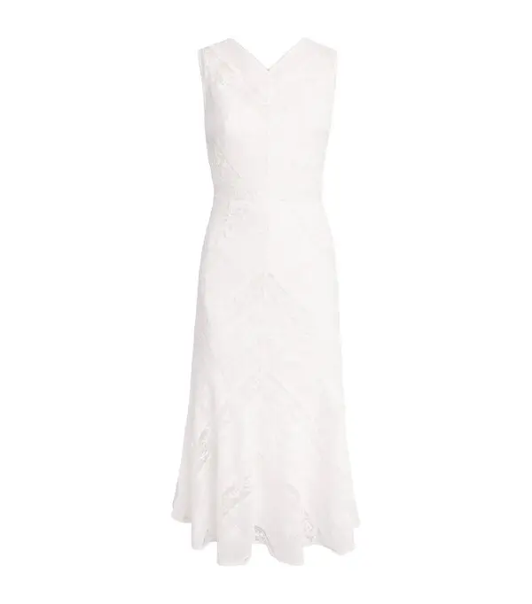 SELF-PORTRAIT Ramie Embroidered Midi Dress - White