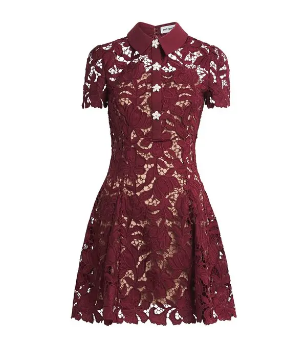 SELF-PORTRAIT Lace Floral Mini Dress - Burgundy
