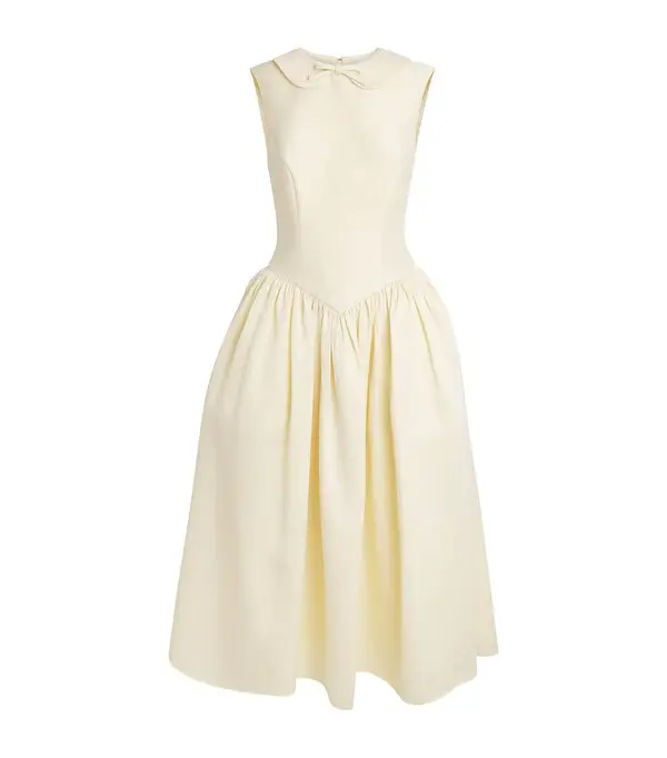 SELF-PORTRAIT Taffeta Midi Dress With Bow Detail - Yellow